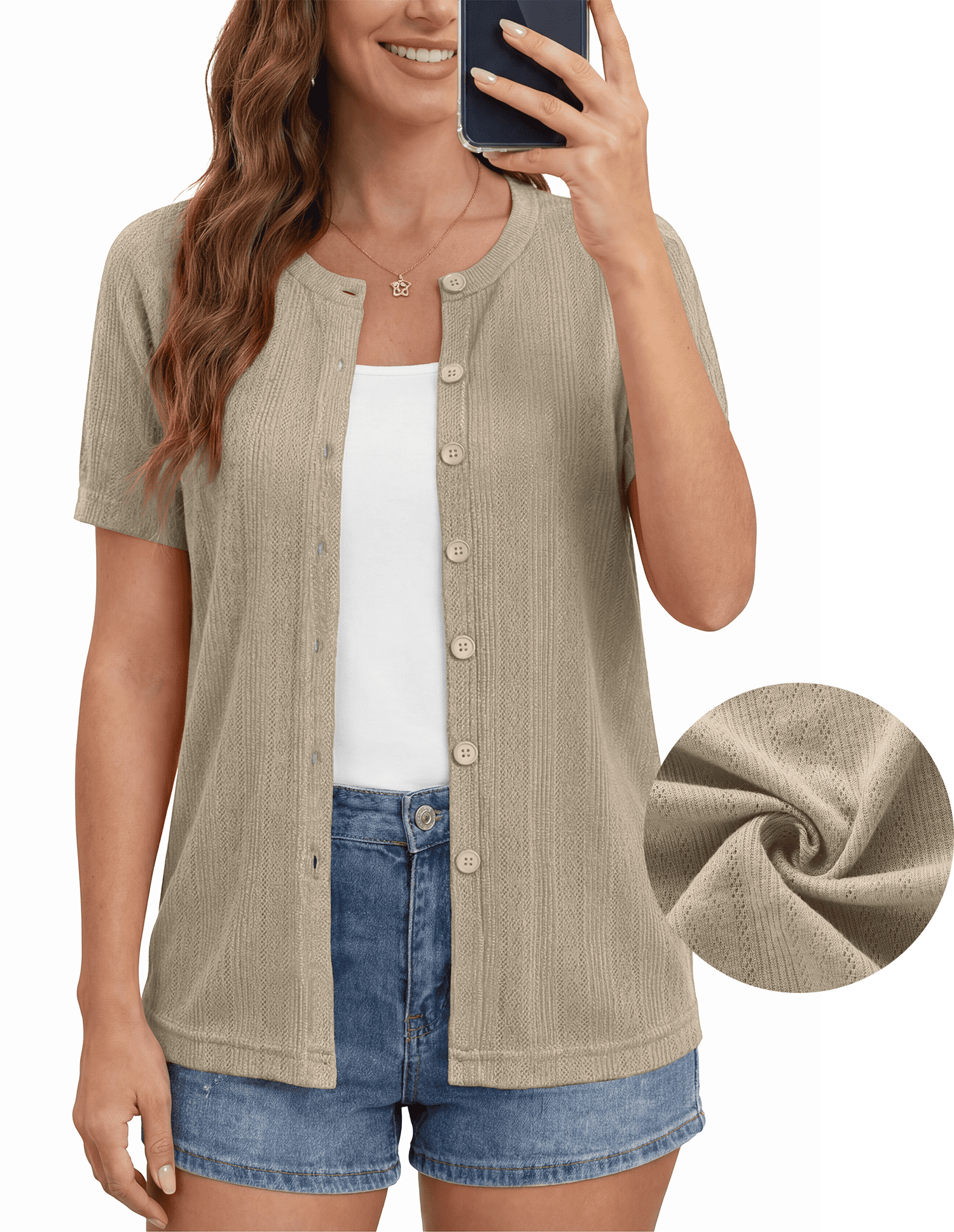 Uvplove Women's Short Sleeve Cardigan Lightweight Shrug Crew-Neck ...