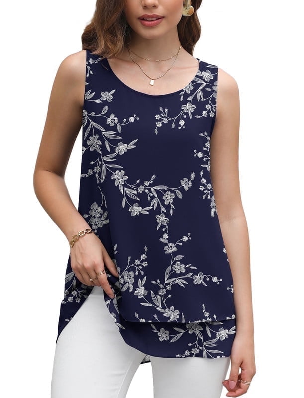 Uvplove Women's Sleeveless Chiffon Tank Top Double Layers Casual Blouse ...