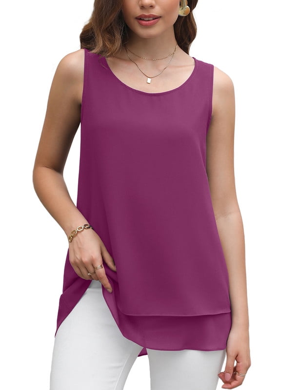 Uvplove Women's Sleeveless Chiffon Tank Top Double Layers Casual Blouse ...
