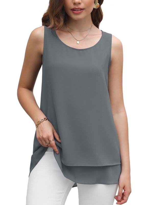 Uvplove Women's Sleeveless Chiffon Tank Top Double Layers Casual Blouse ...