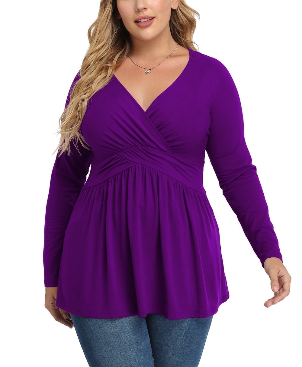 UVPLove Women's Plus Size V-Neck Tunic Top, Long Sleeve, Pleated, 3XL ...