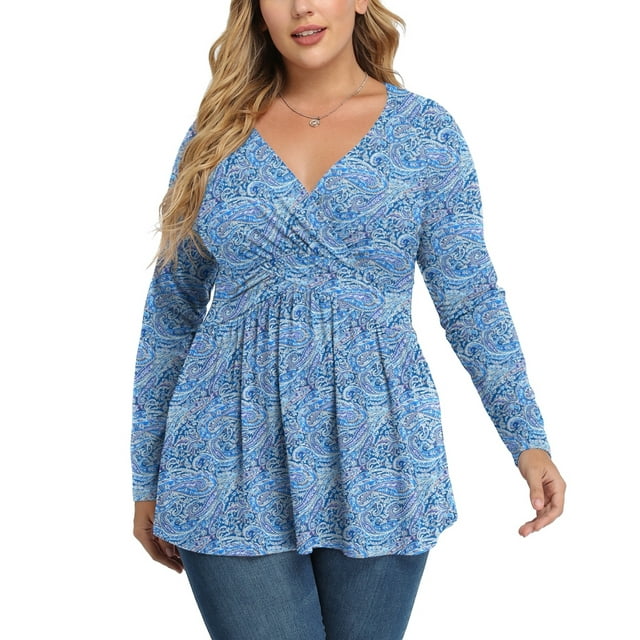 Uvplove Women's Spring Plus Size V-Neck Tunic Tops Casual Loose Long ...