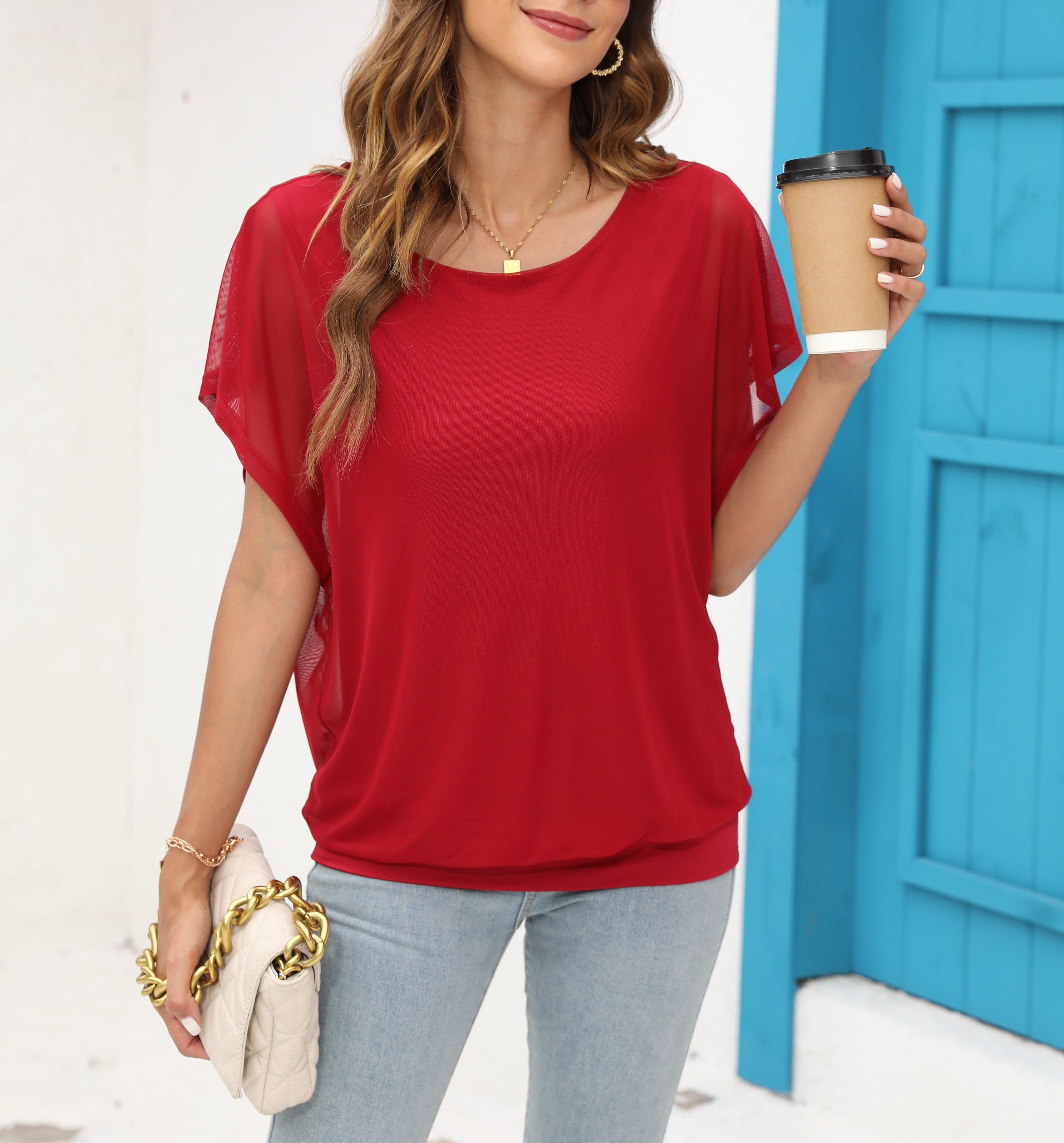 Uvplove Womens Summer Plus Size Short Sleeve Chiffon Top T Shirt