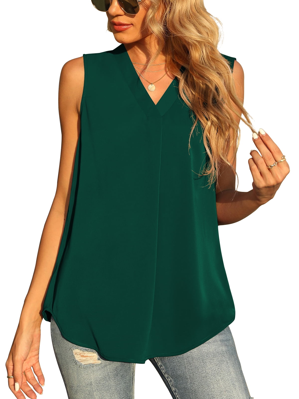 Uvplove Women's Summer Sleeveless Chiffon Tank Tops Blouse Loose Casual ...