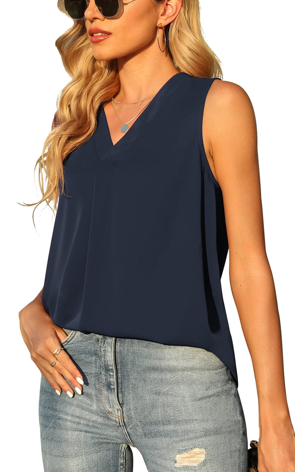 Uvplove Women's Summer Sleeveless Chiffon Tank Tops Blouse Loose Casual ...