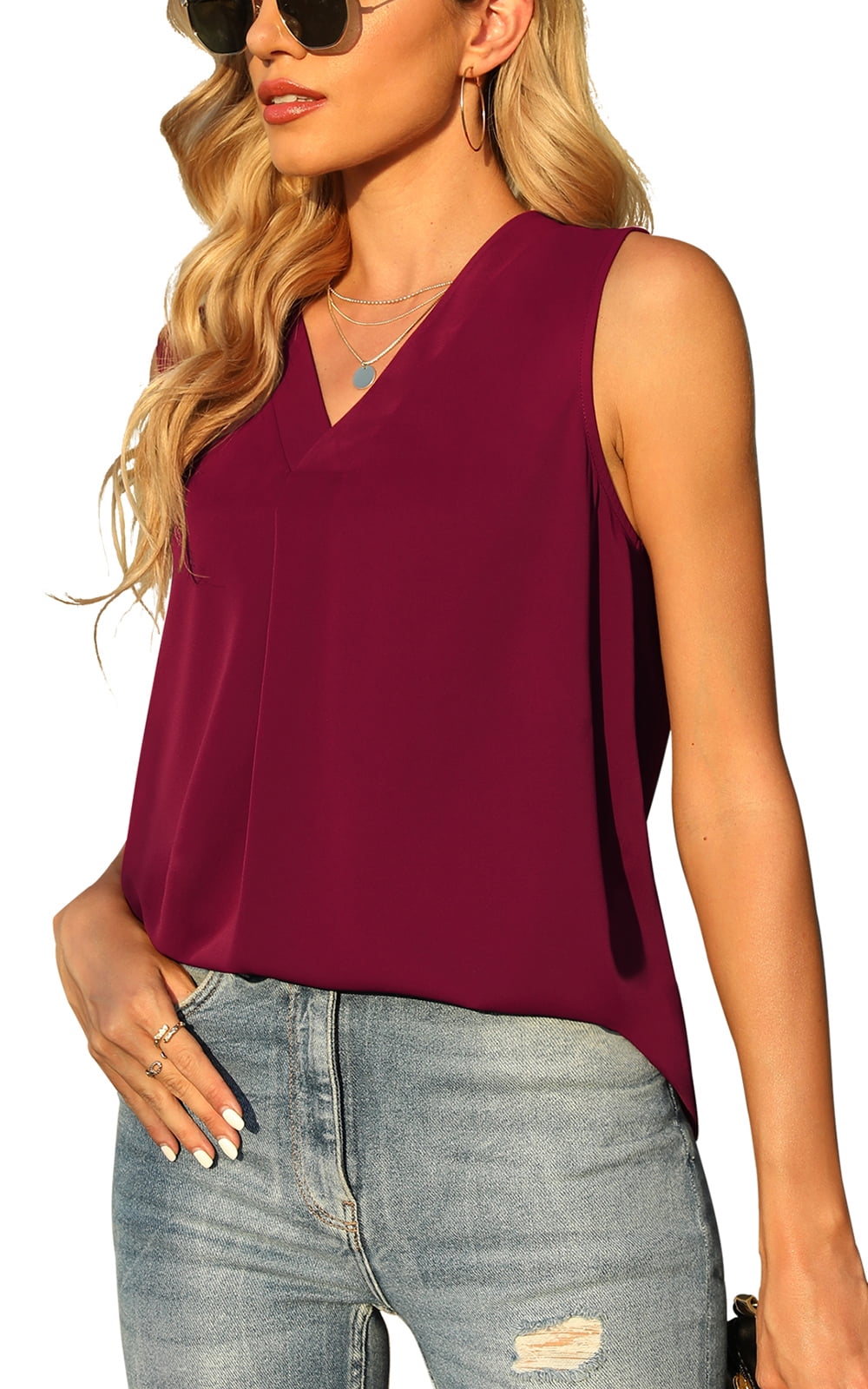 Uvplove Women's Summer Sleeveless Chiffon Tank Tops Blouse Loose Casual ...