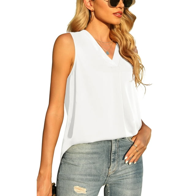 Uvplove Women's Summer Sleeveless Chiffon Tank Tops Blouse Loose Casual ...
