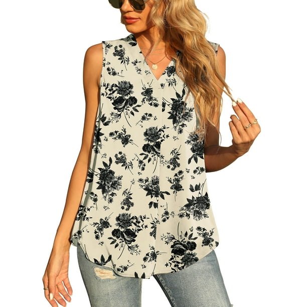 Uvplove Women's Summer Sleeveless Chiffon Tank Tops Blouse Loose Casual ...