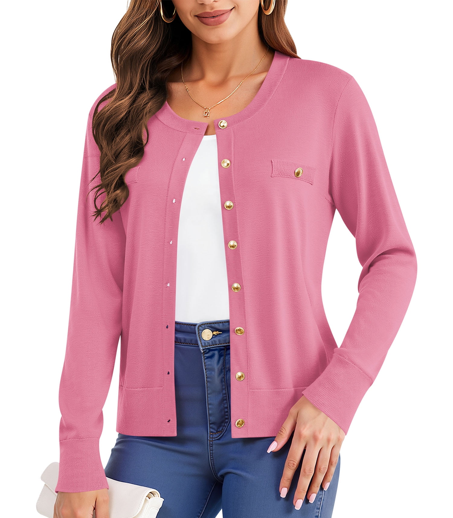 Uvplove Womens Cardigan Button Down Long Sleeve Soft Knit Crew Neck ...