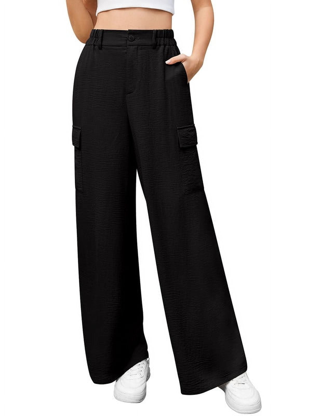 Uvplove Women's High Waisted Wide Leg Cargo Pants with 4 Pockets, Black ...
