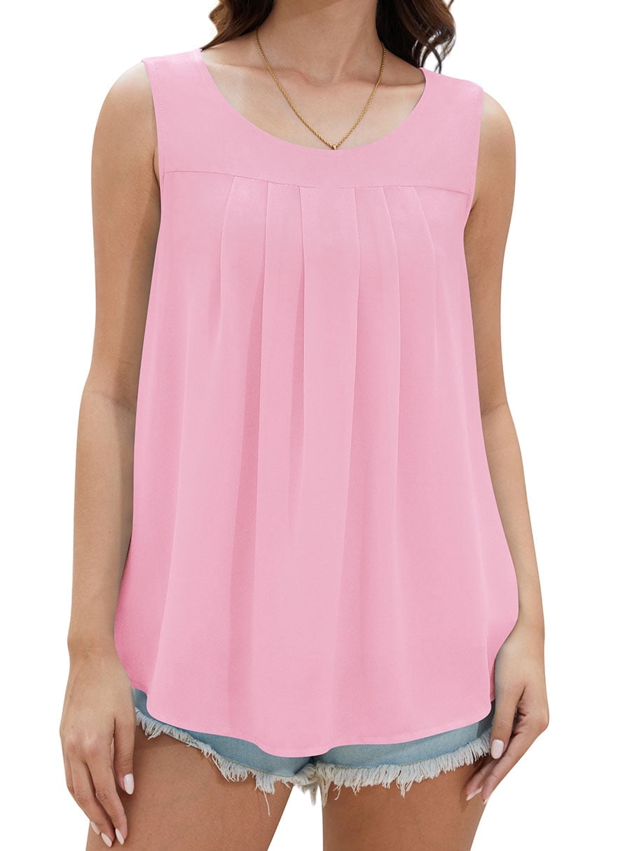 Uvplove Womens Summer Tank Tops Sleeveless Chiffon Blouse Loose Round ...