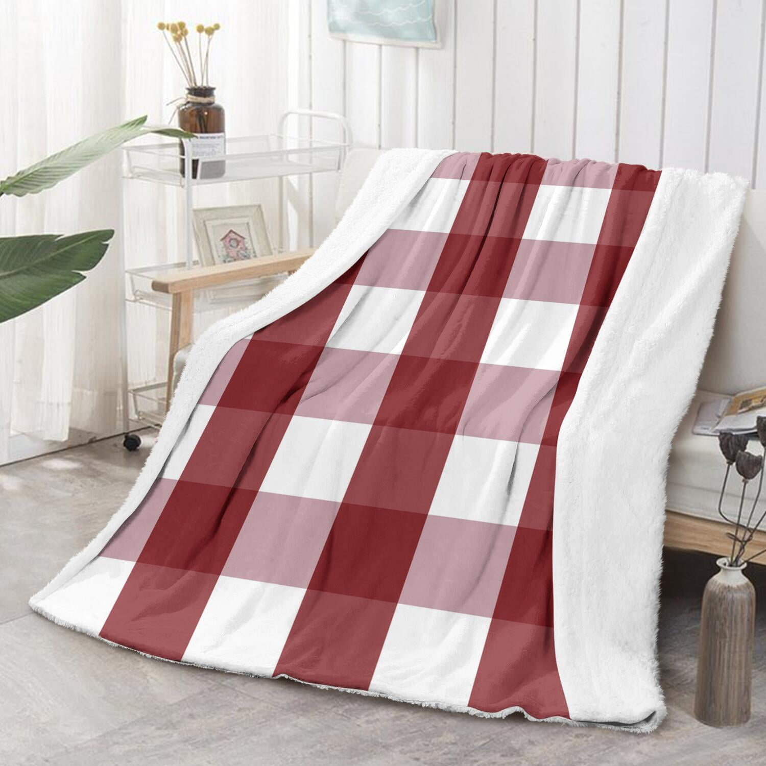 Uwdfnwuif Red and White Check Woollen Blankets - Walmart.com