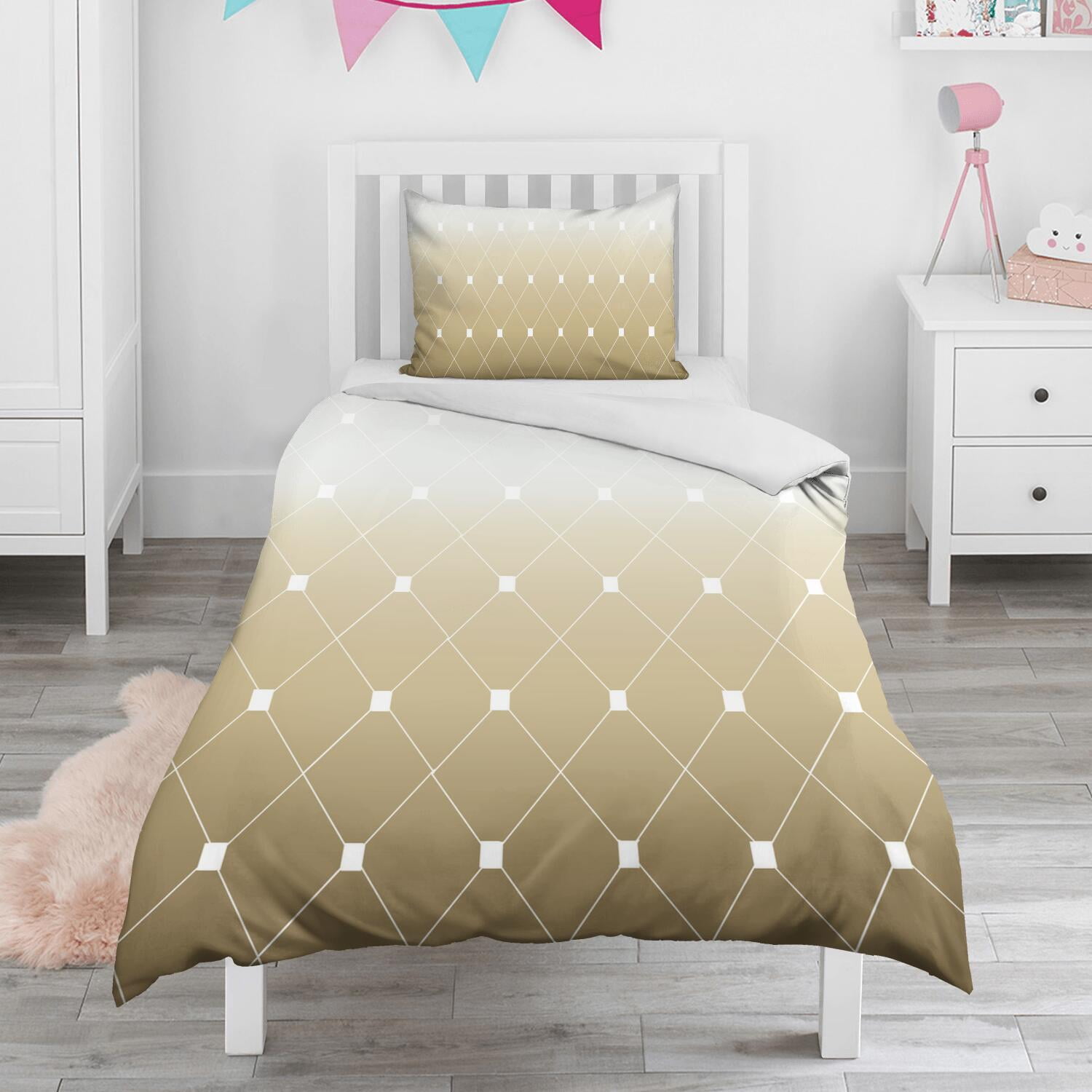 Uwdfnwuif Yellow Geometric Check Children Quilt Covers with Pillow ...