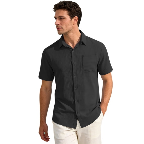 Uwinwear Mens Button Down Shirts Casual Lightweight Short Sleeve Solid ...