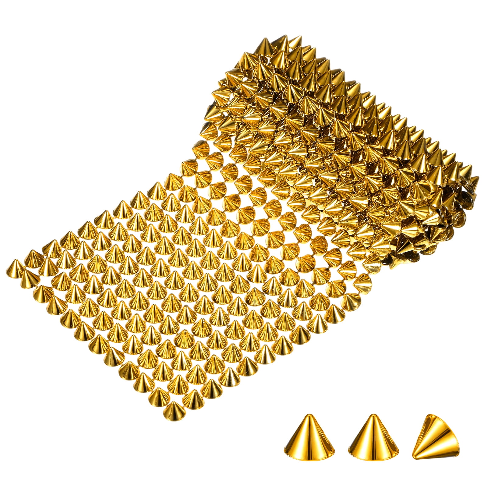 Uxcell 0.5 Yard Sew Stitch on Spikes Stud Cone 12Rows Plastic Gold ...