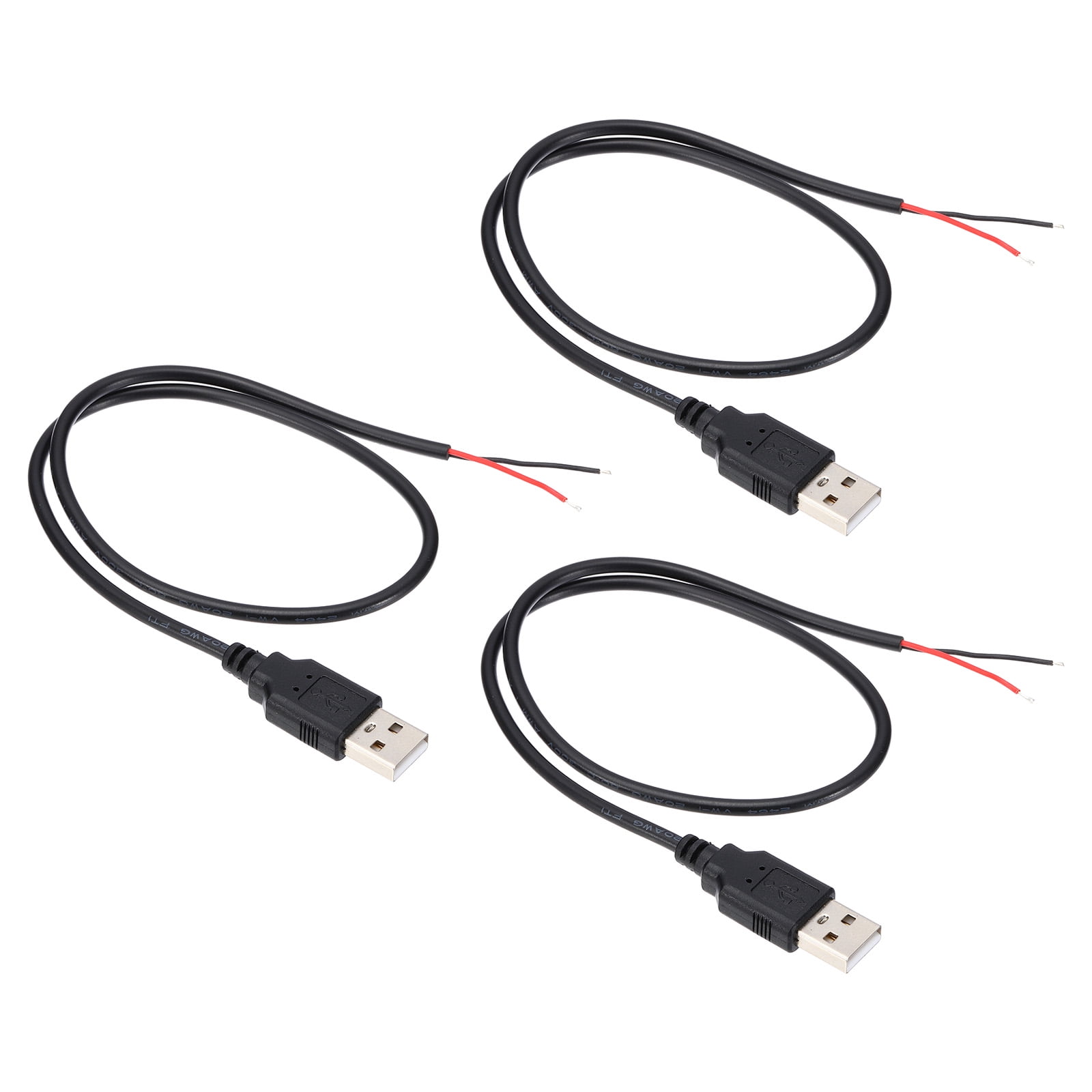 Uxcell 0.5M/2Ft USB 5V 3A Type-C Pigtail Power Cable, 3Pcs 22AWG USB ...