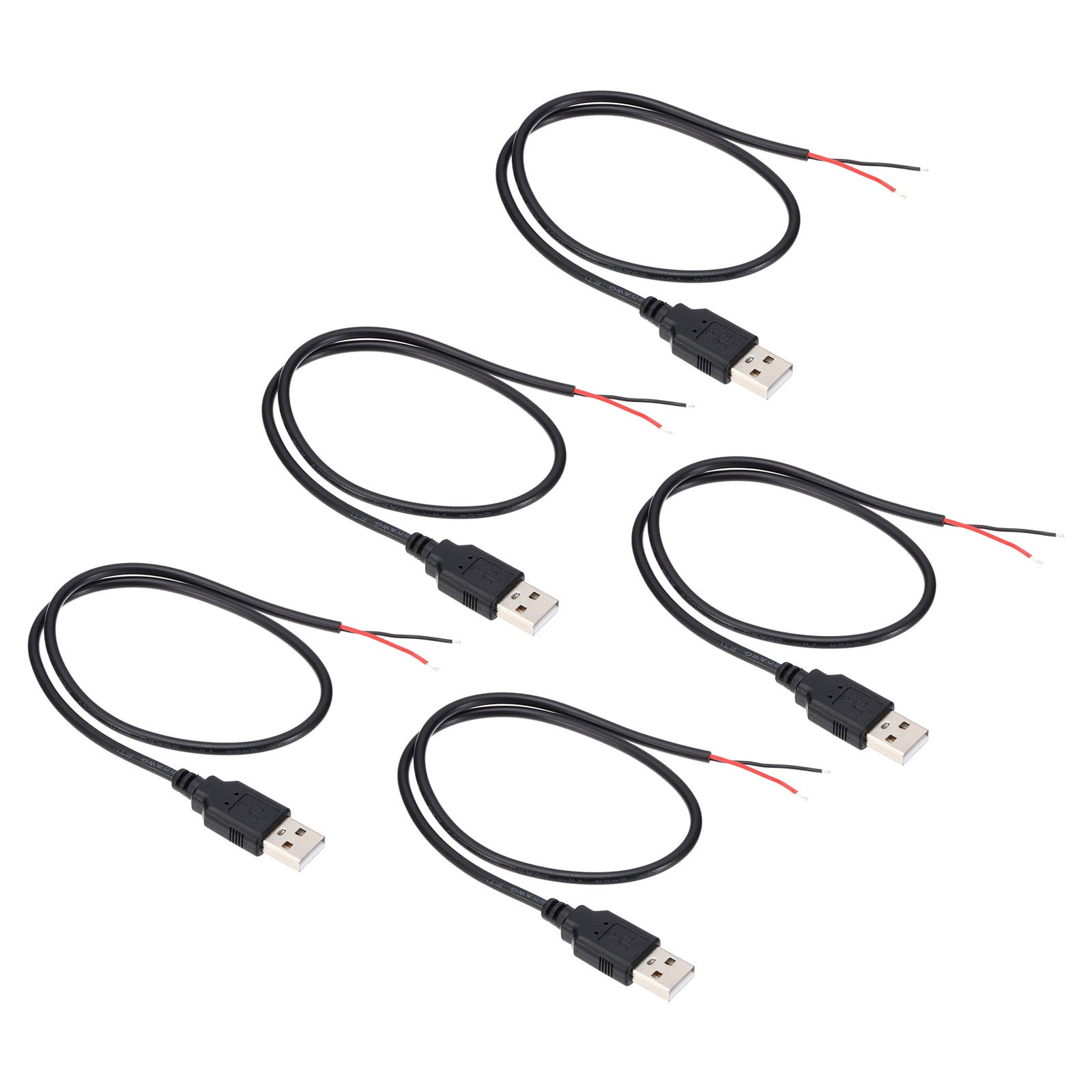 Uxcell 0.5M/2Ft USB 5V 3A Type-C Pigtail Power Cable, 5Pcs 22AWG USB ...