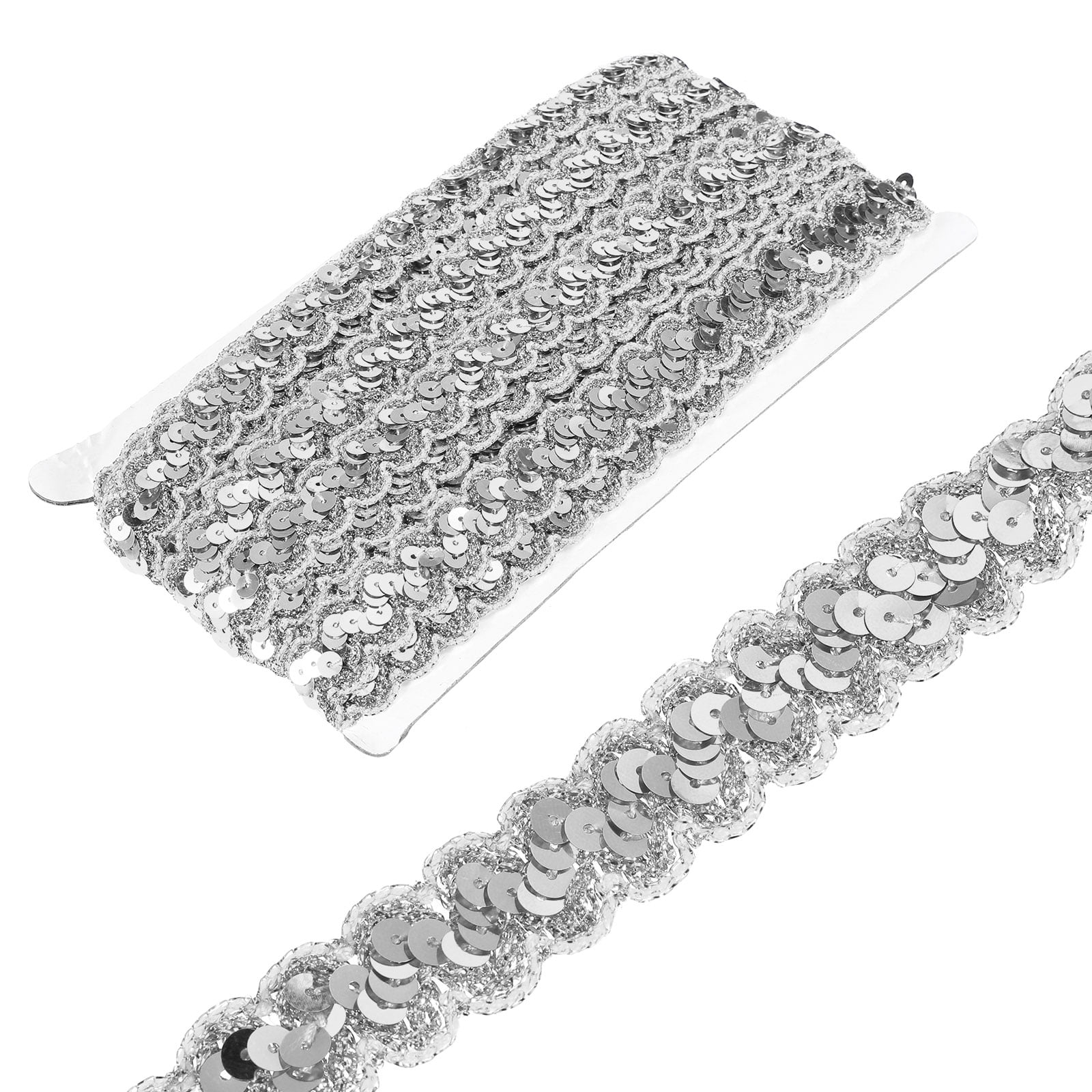 Uxcell 0.9 Inch x 14 Yards Sequin Trim Silver Tone Wave Flat Sequin ...