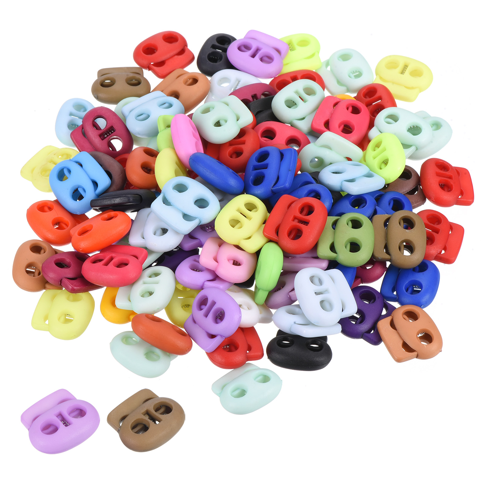 Uxcell 0.9x0.8" Cord Locks, 100 Pack Double Hole Spring End Toggle ...