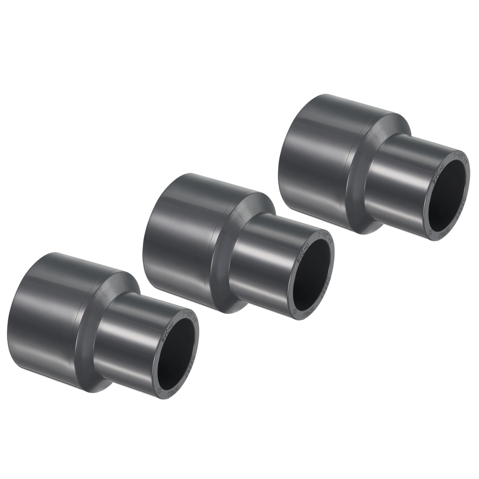 Uxcell 1-1/2"x1" UPVC Reducer Pipe Fitting SCH80 Straight Coupling, Grey 3 Pack - Walmart.com