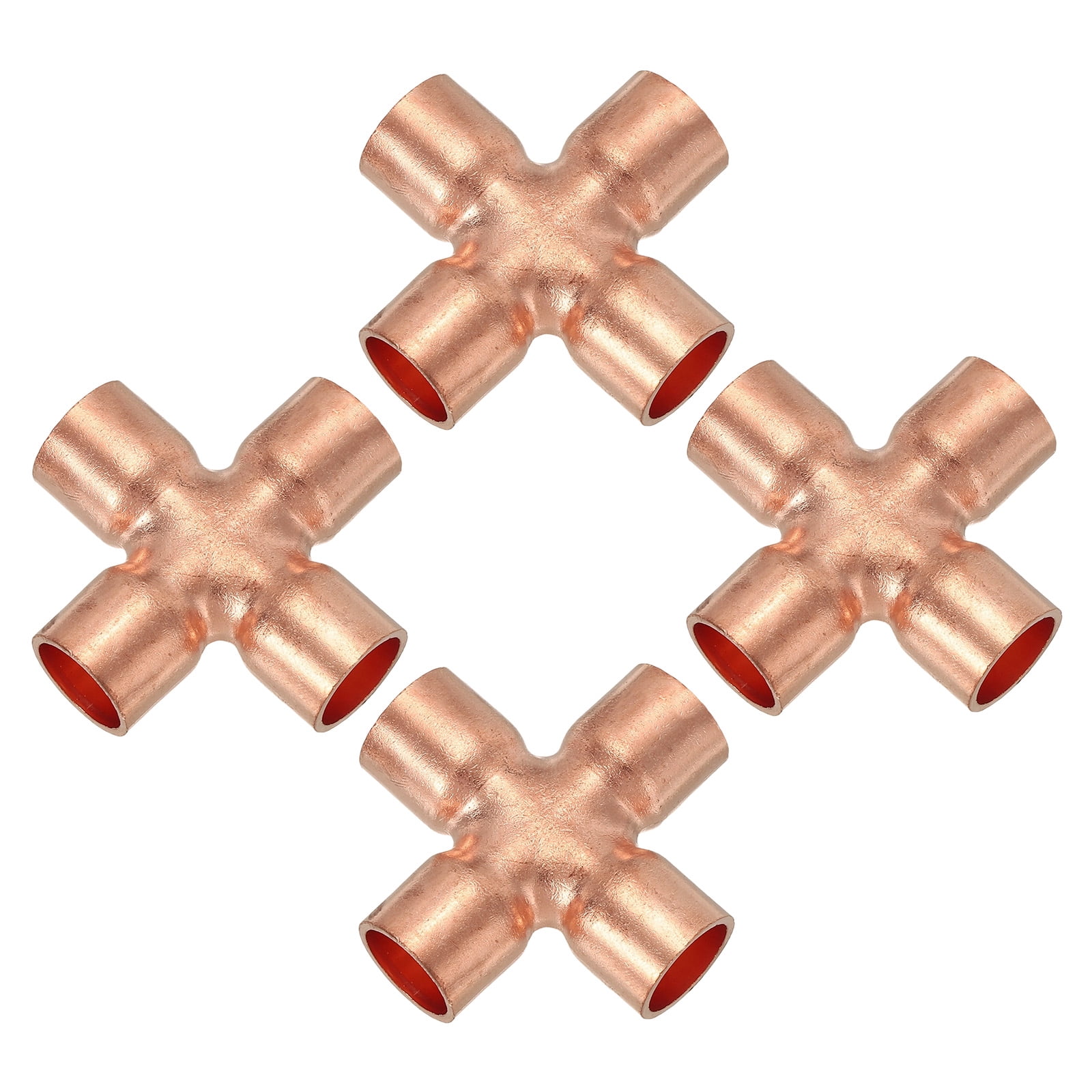 Uxcell Copper Cross Pipe Fitting 4 Way Welding Copper End Feed Equal ...