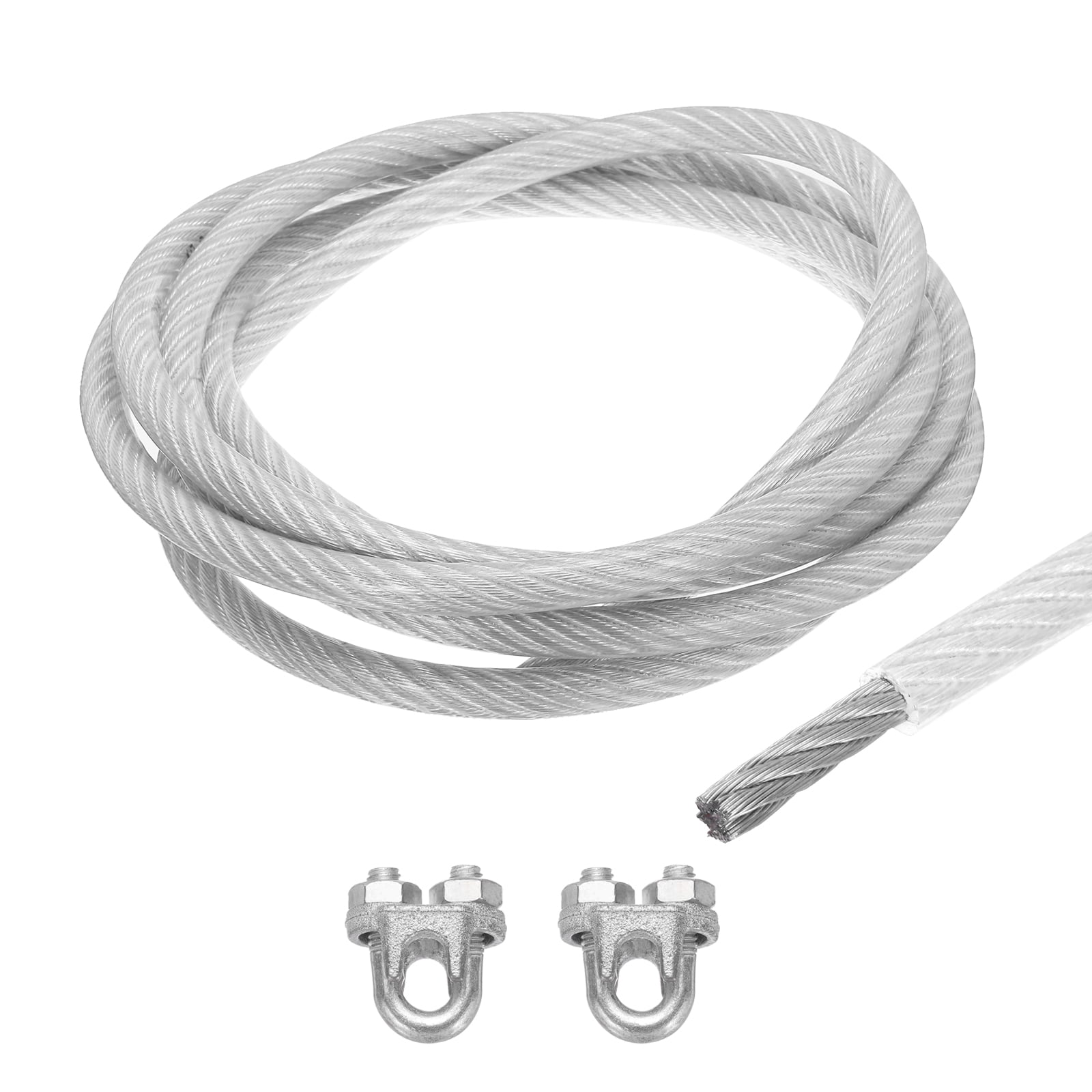 Uxcell 1/2 Clear Vinyl Coated Wire Rope 10ft Galvanized Steel with 2PCS ...