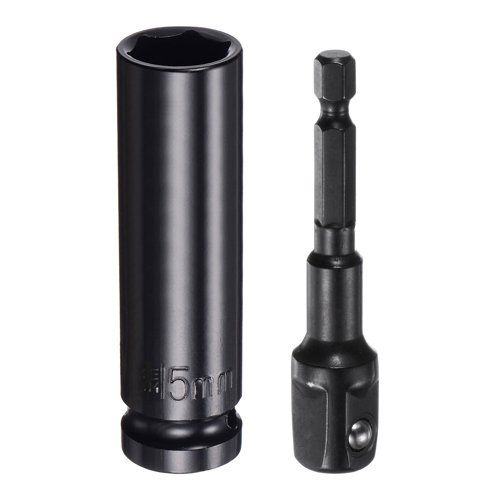 Uxcell 1/2" Drive 15mm 6-Point Socket 3" Length, 1/2" to 1/4" Hex Shank ...