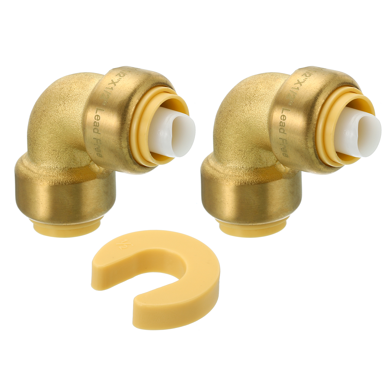 Uxcell 1/2 Inch 90 Degree Elbow Brass Push Fitting, 2Pcs Brass Quick ...