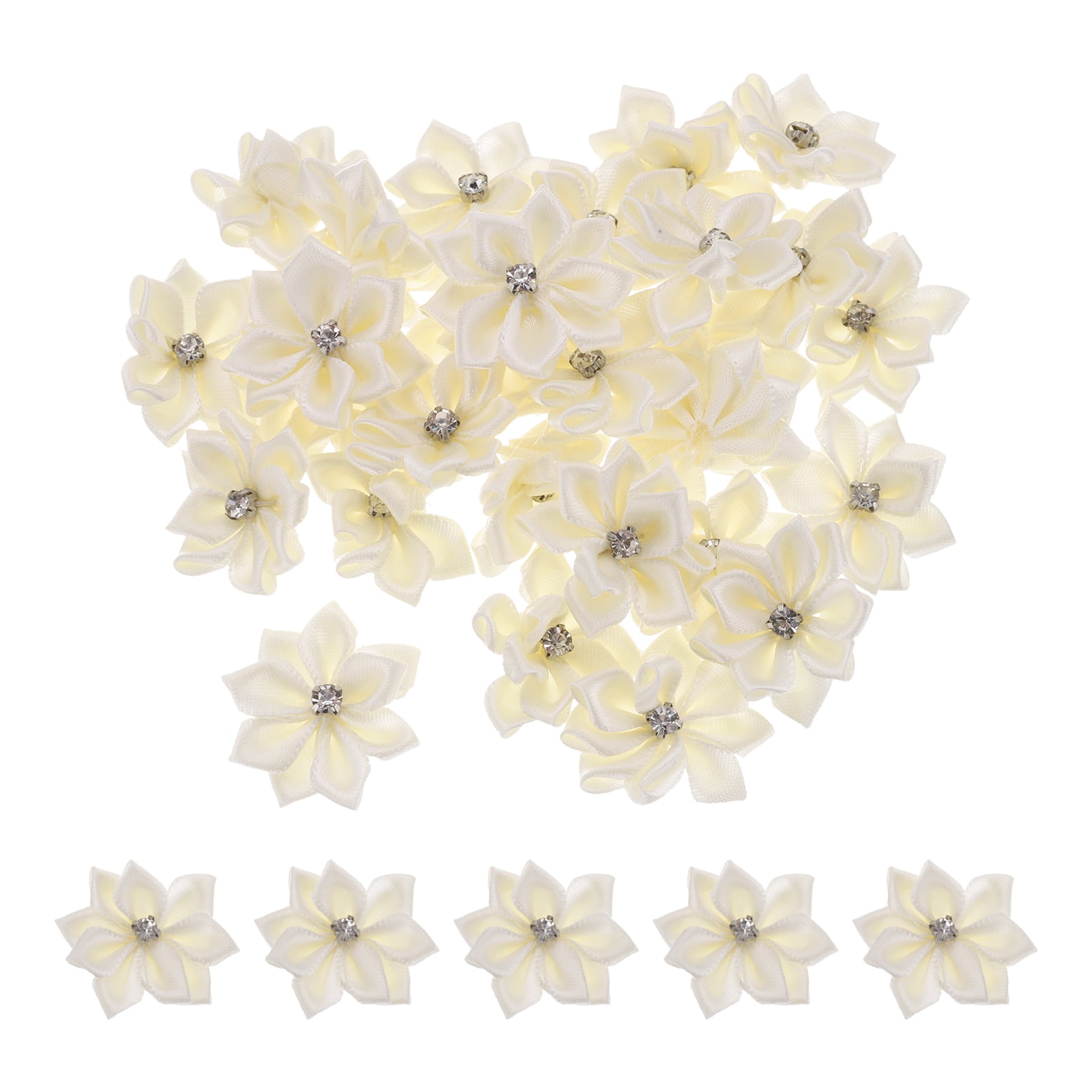 Uxcell 1.2 Inch Small Ribbon Flowers Satin Ribbon Flowers Mini Fabric ...