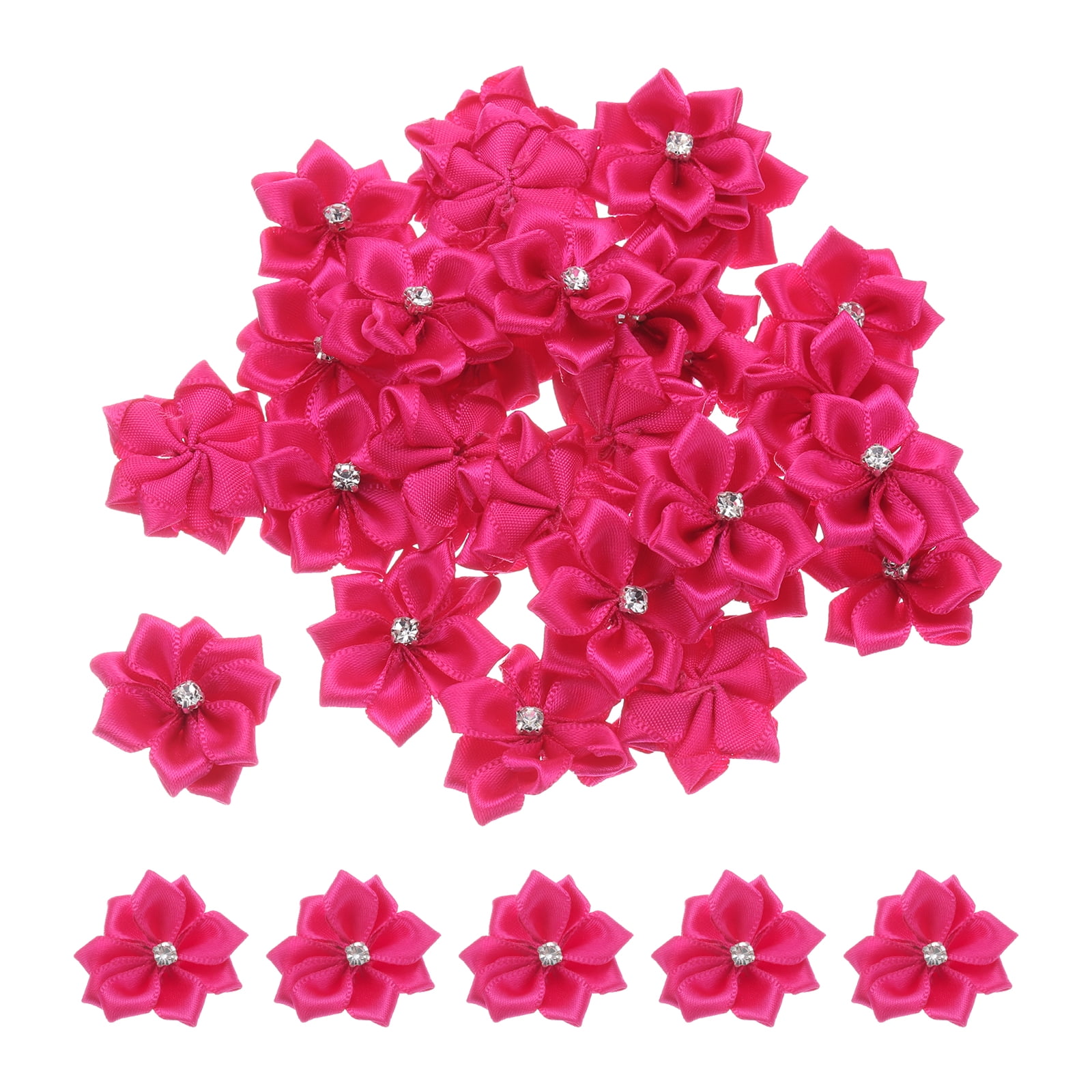 Uxcell 1.2 Inch Small Ribbon Flowers Satin Ribbon Flowers Mini Fabric ...