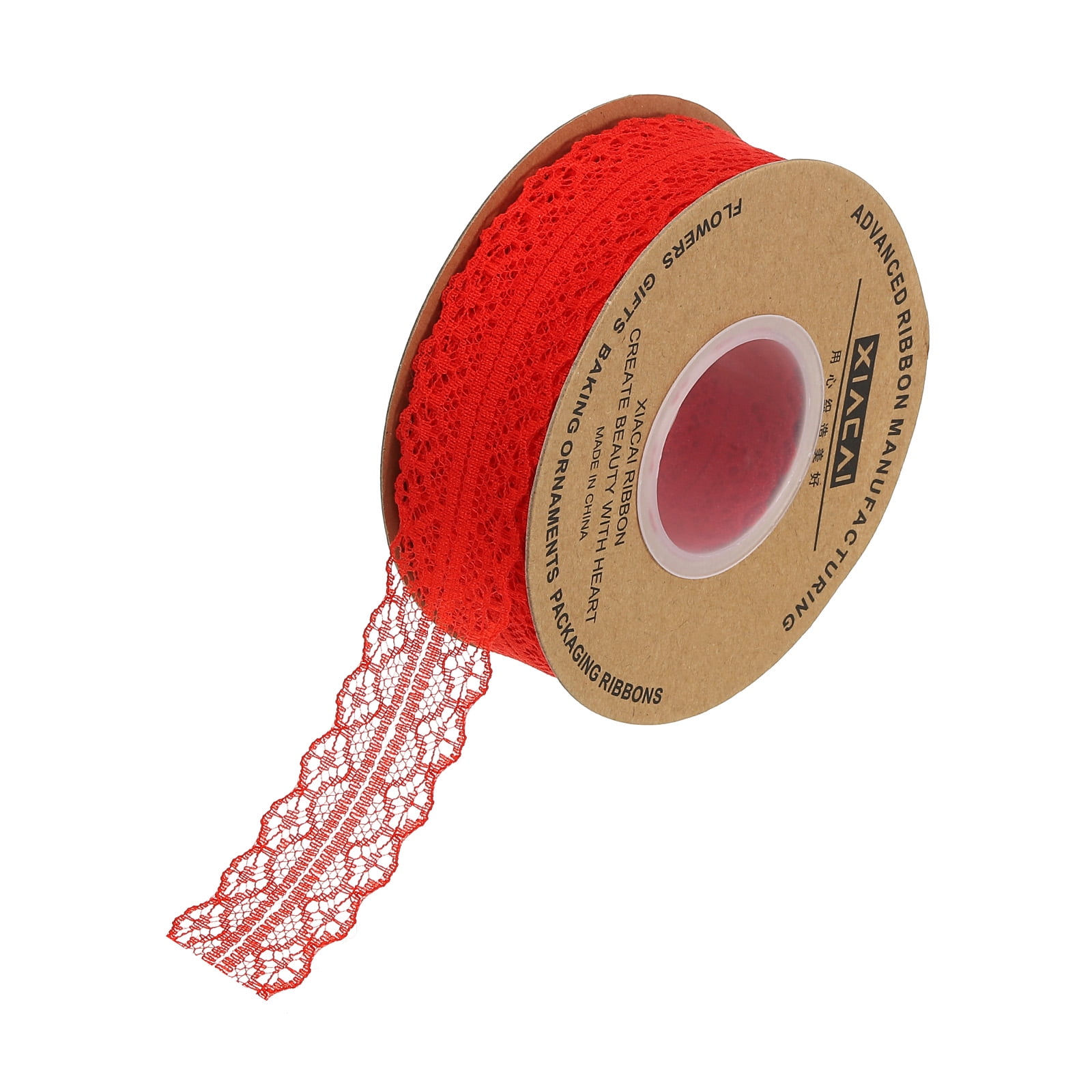 Uxcell 1.2 Inch Wide 25 Yard Lace Ribbon Floral Pattern Red Lace Trim ...