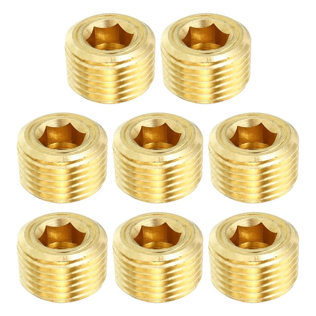 Uxcell 1/2" NPT Brass Hex Countersunk Plugs Counter Sunk Internal Hex Thread Socket Pipe Plugs ...