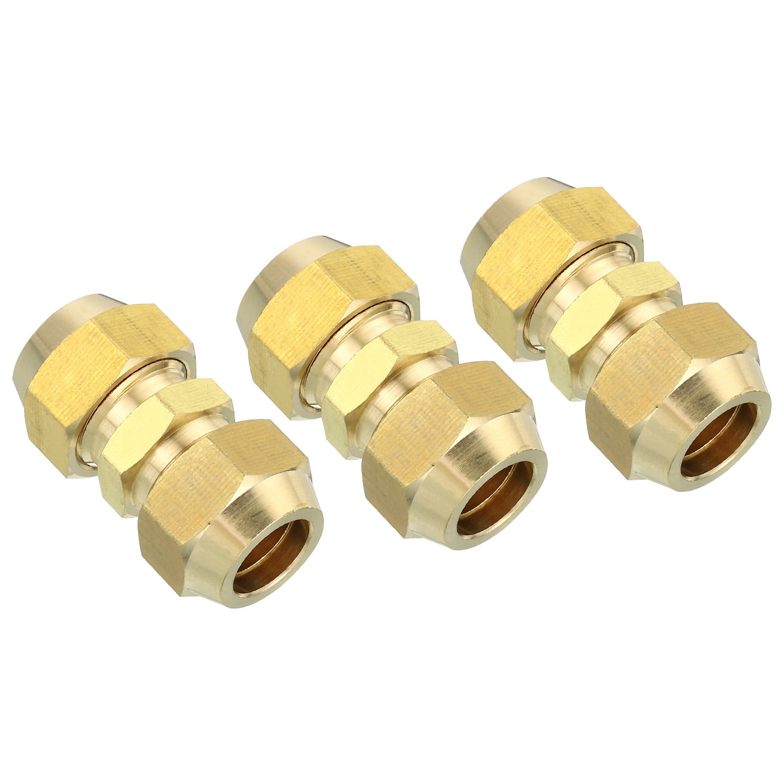 Uxcell 1/2" OD Brass Flare Union Connector, 3 Set Copper Double Pipe ...