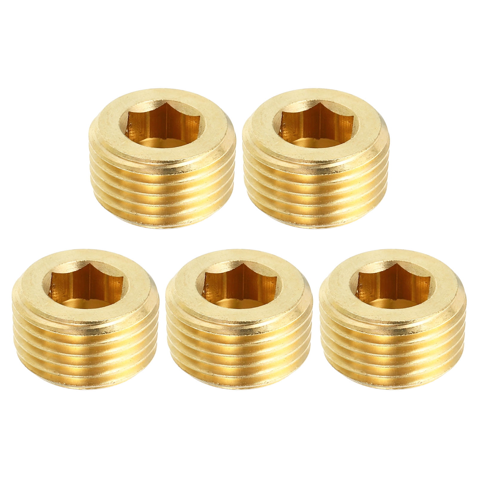 Uxcell 1/2" PT Brass Hex Countersunk Plugs Counter Sunk Internal Hex Thread Socket Pipe Plugs ...