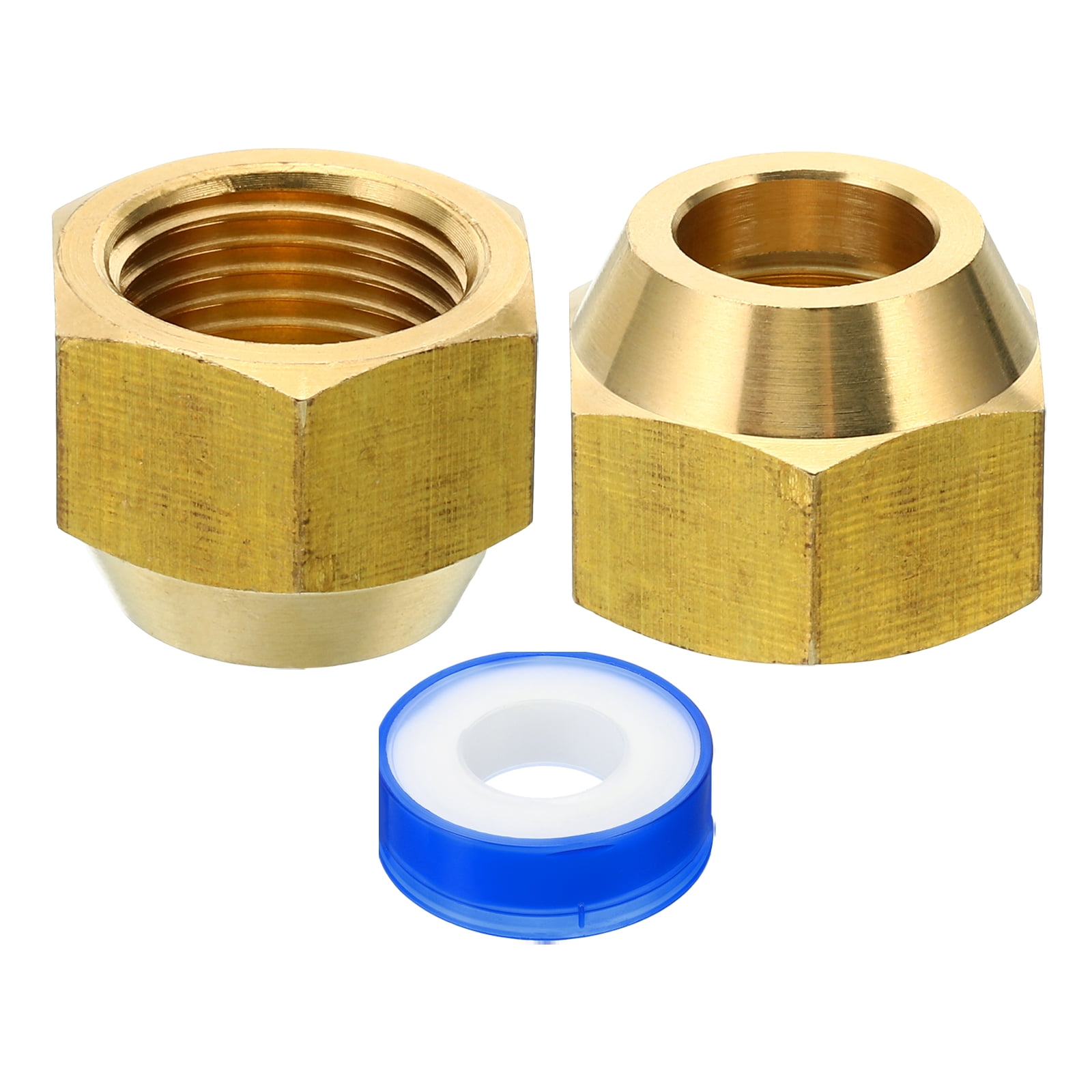 Uxcell 1/2 SAE Brass Flare Nut, 2 Pack 45 Degree Copper Flared Tube ...