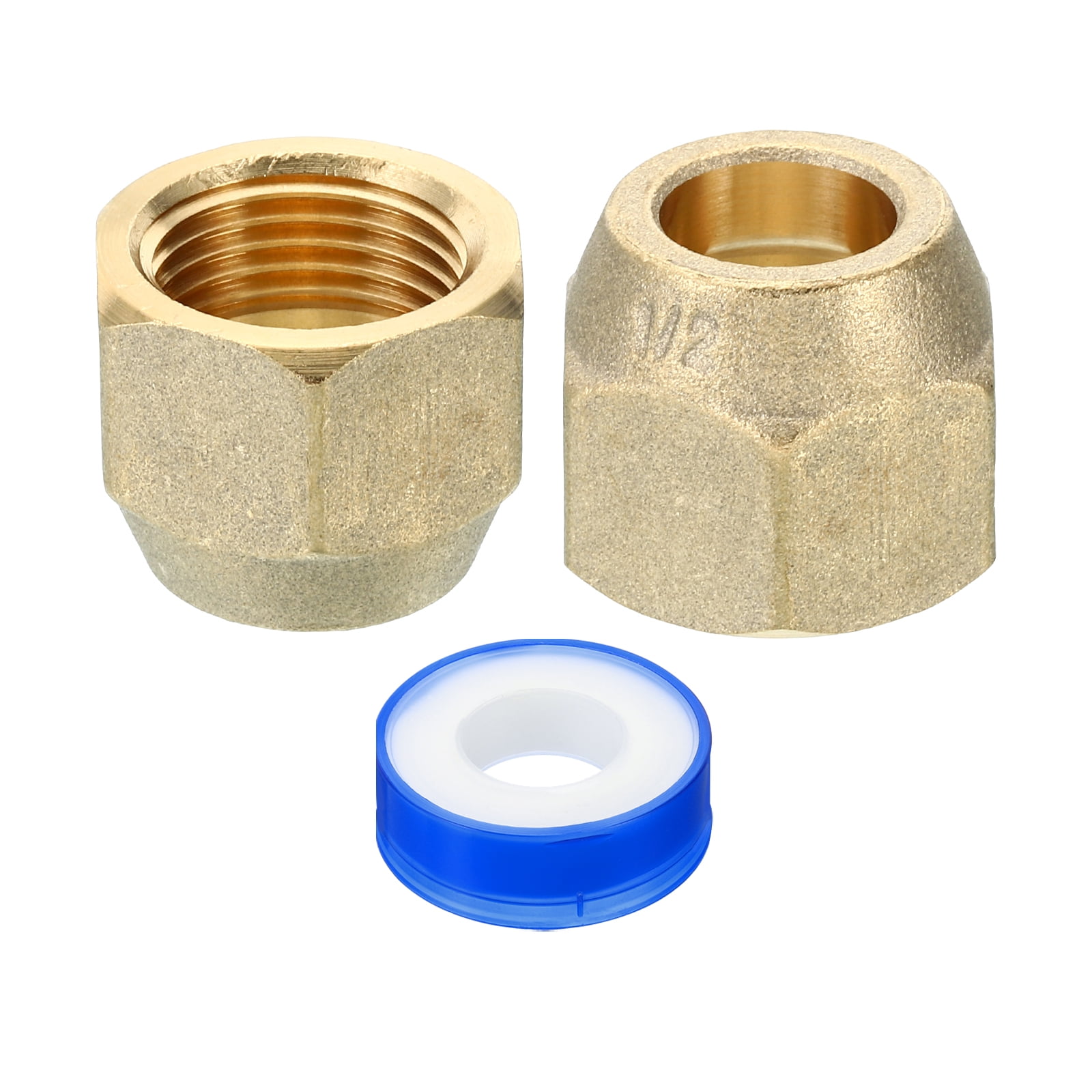 Uxcell 1/2 SAE Brass Flare Nut, 2 Pack 45 Degree Copper Flared Tube ...