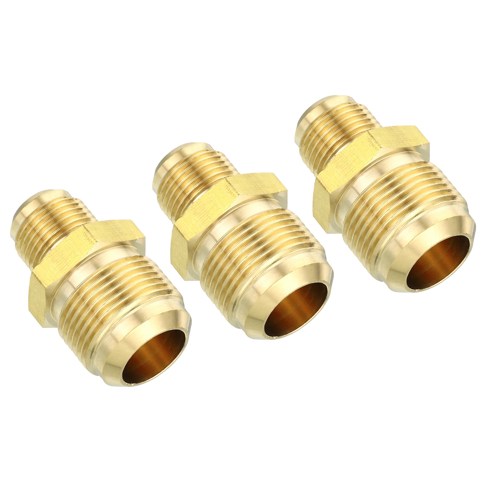 Uxcell 1/2 SAE Male x 3/4 SAE Male Brass Flare Union Connector, 3 Pcs Gas Adapter Brass Tube ...