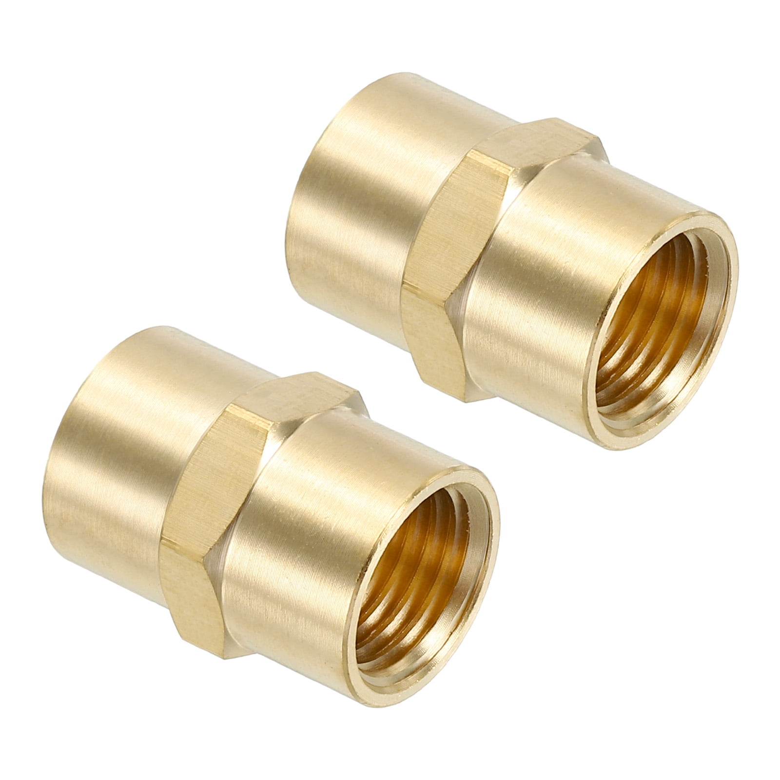 Uxcell 2 Pack 1/4" x 1/4" Brass NPT Coupler for Home Plumbing Pipes ...