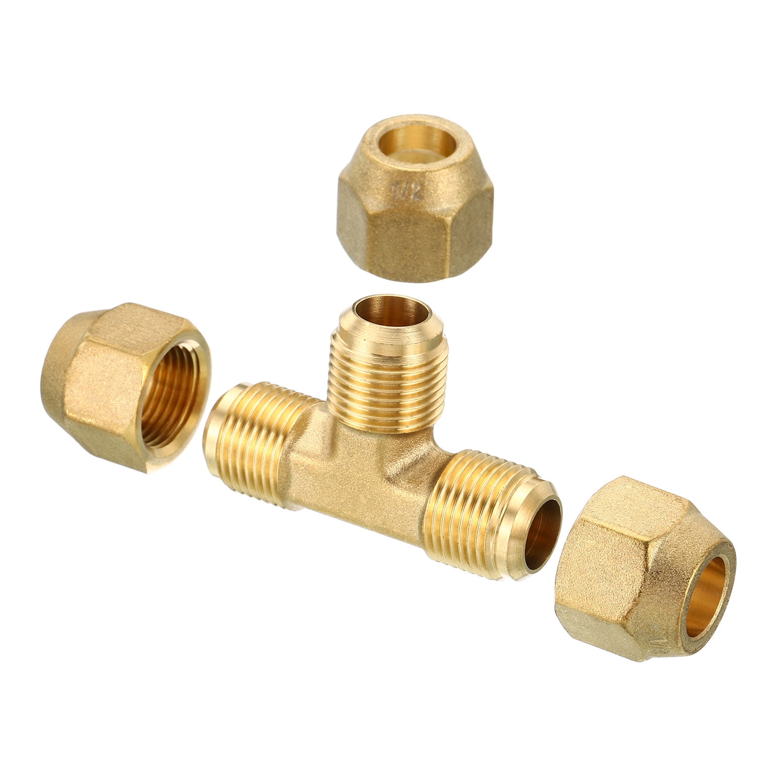 Uxcell 1/2" x 1/2" x 1/2" Brass Pipe Fitting Flare Tee Tube Fitting Pipe Adapter Connector with ...
