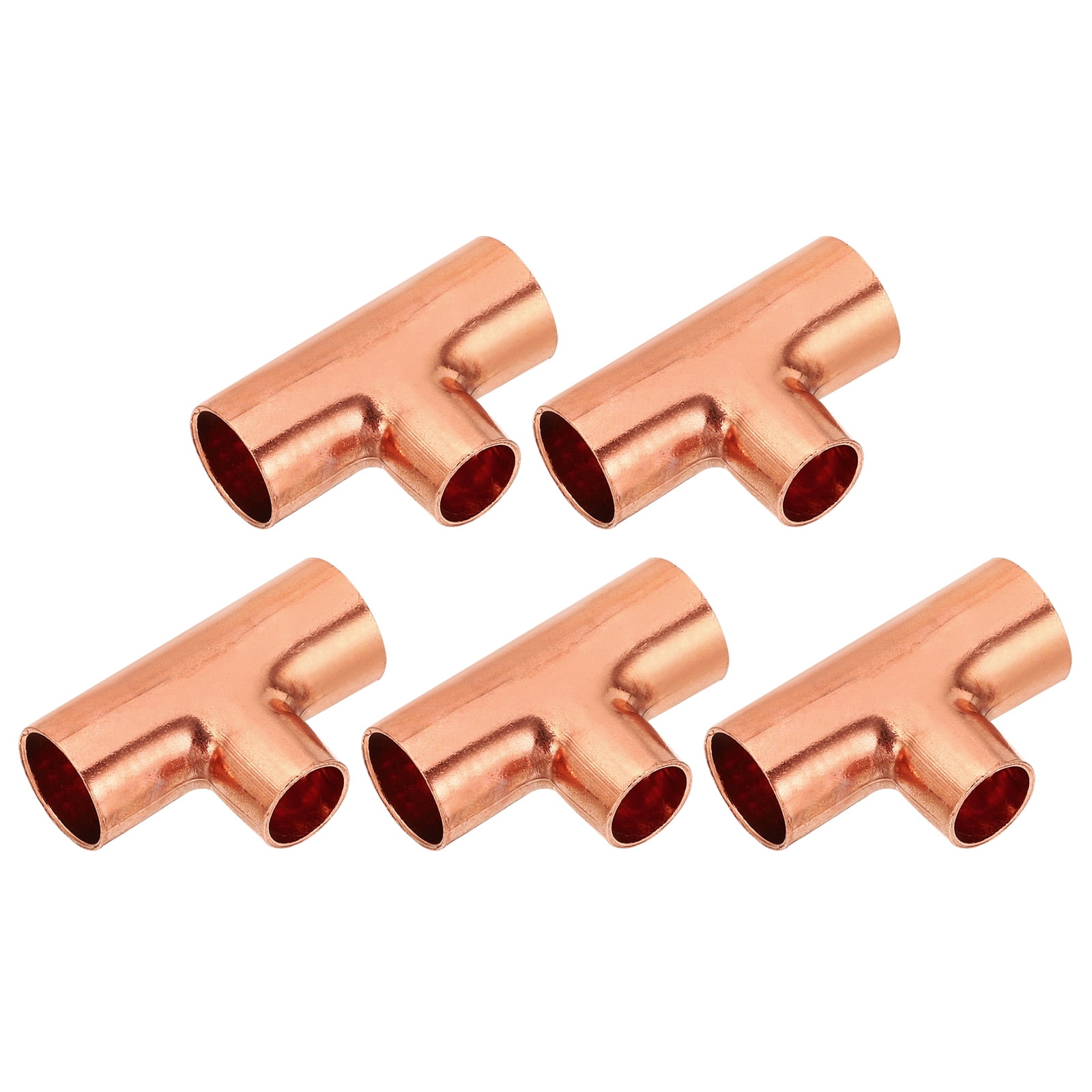 Uxcell 1/2" x 3/8" x 1/2" ID Reducing Tee Copper Fitting, 5pcs Copper ...