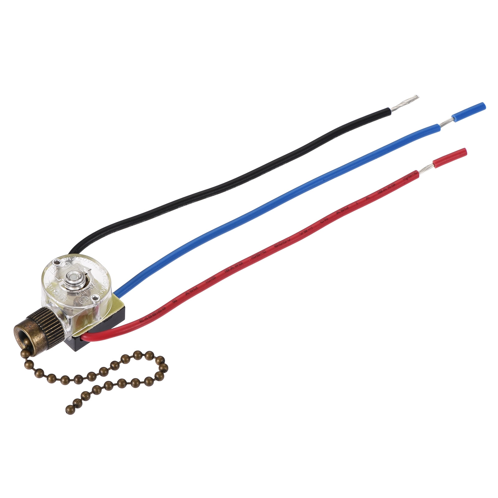 Uxcell 1.22'' Pull Chain Switch 3 Way ZE-110 for Ceiling Fan Plastic ...