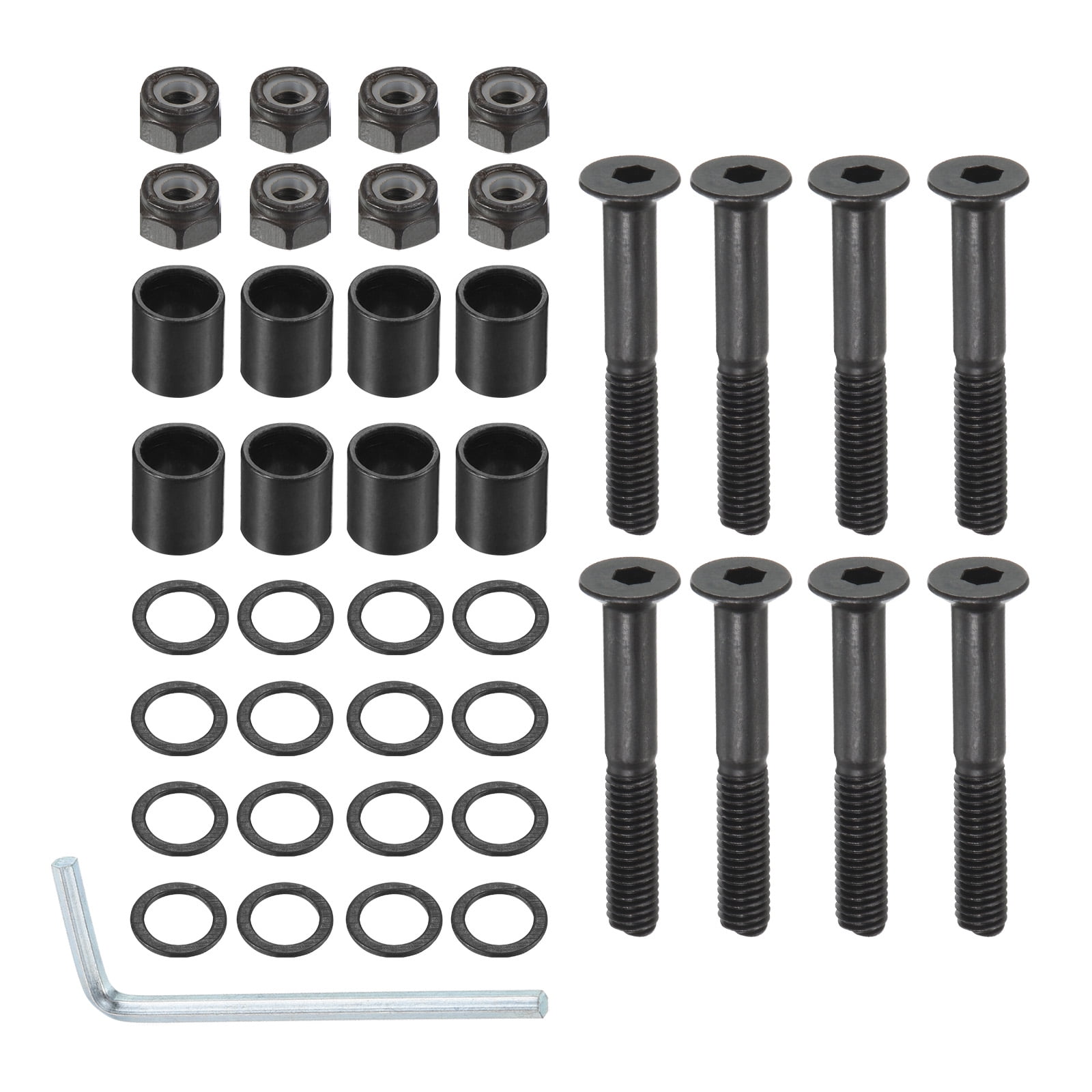 Uxcell 1.38" Skateboard Hardware Kit Screws Axle Nuts Washers Spacers ...