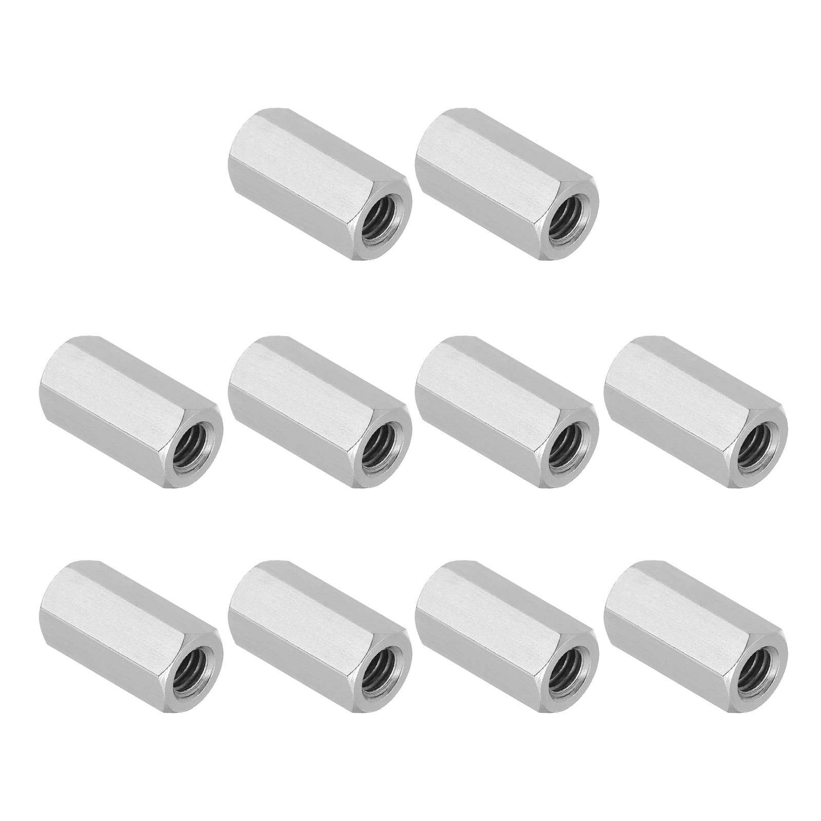 Uxcell 1/4"-20 UNC 304 Stainless Steel Hex Coupling Nuts, 10Pcs 0.8" Length Fully Threaded Rod ...