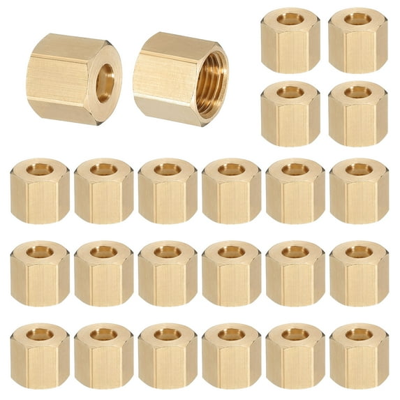 Uxcell 1/4 Brass Compression Nut 25Pcs Valve Cap Flare Tube Gas Line Cap Pipe Brass Compression ...