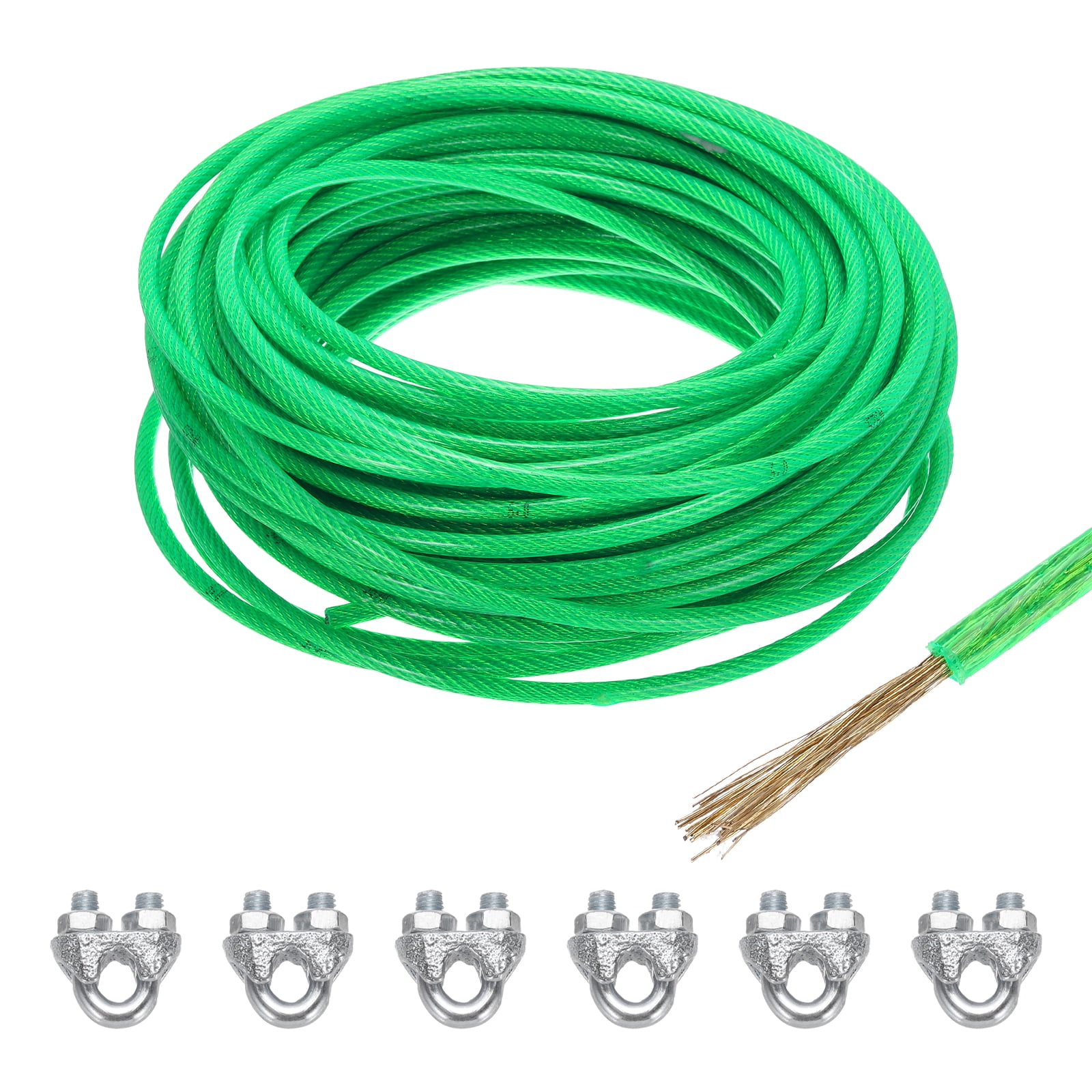 Uxcell 1/4 Green Vinyl Coated Wire Ropes 98ft Galvanized Steel with ...