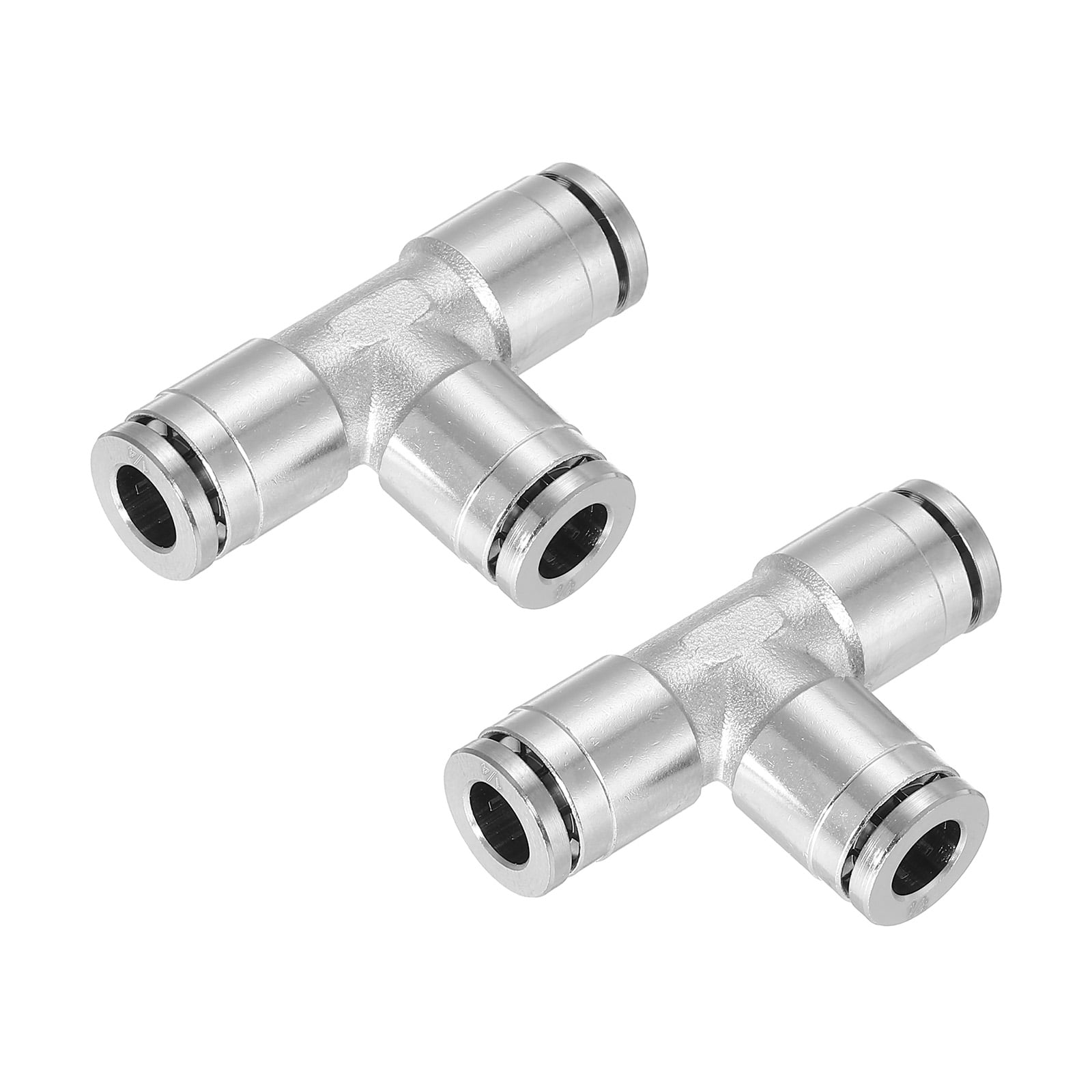 Uxcell 1/4 Inch OD Tee Push To Connect Tube Air Line Fittings Nickle ...