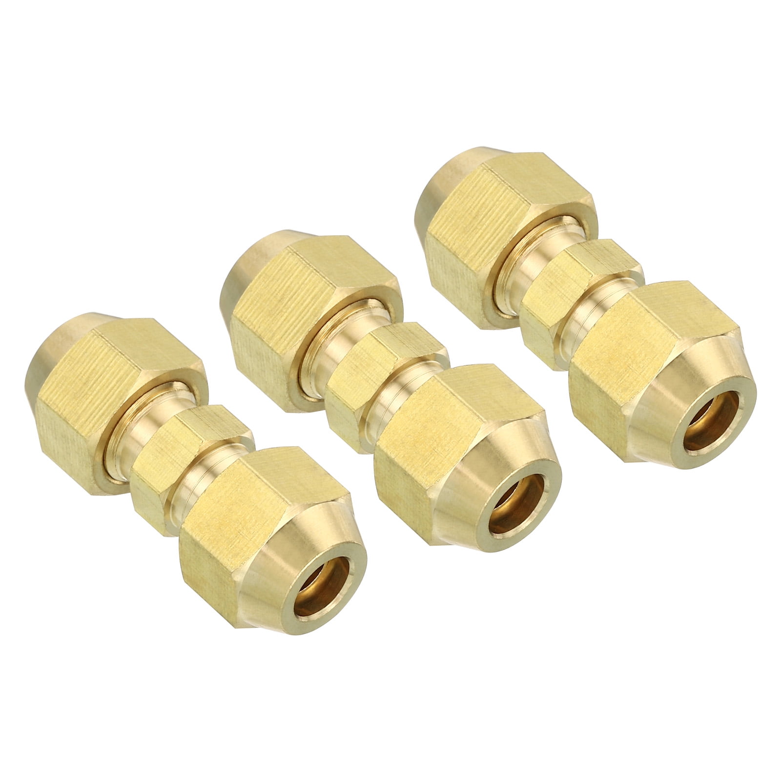 Uxcell 1/4" OD Brass Flare Union Connector, 3 Set Copper Double Pipe ...
