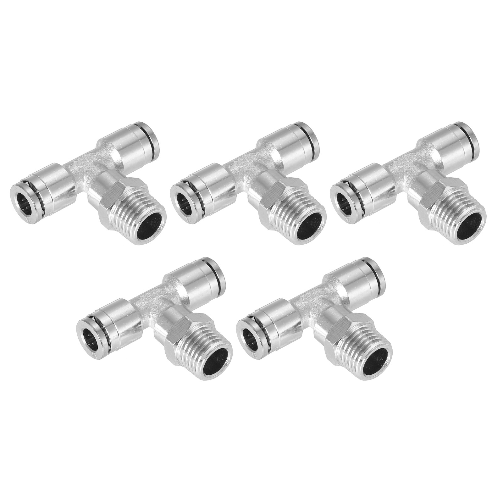 Uxcell 1/4" OD x 1/4" NPT Thread Male Tee Push To Connect Tube Fittings Nickle-Plated, Silver ...