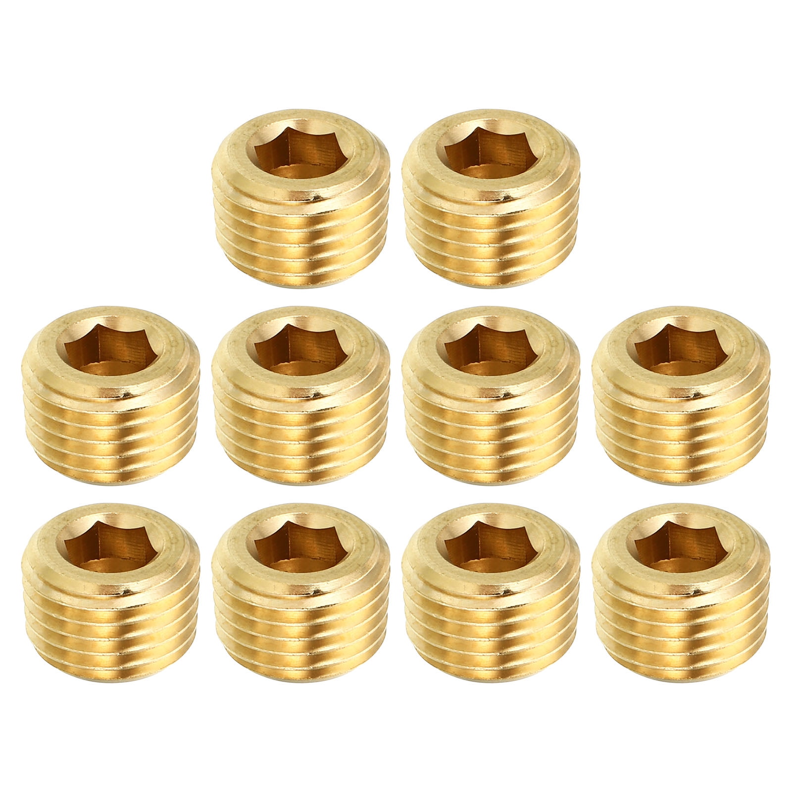 Uxcell 1/4" PT Brass Hex Countersunk Plugs Counter Sunk Internal Hex Thread Socket Pipe Plugs ...