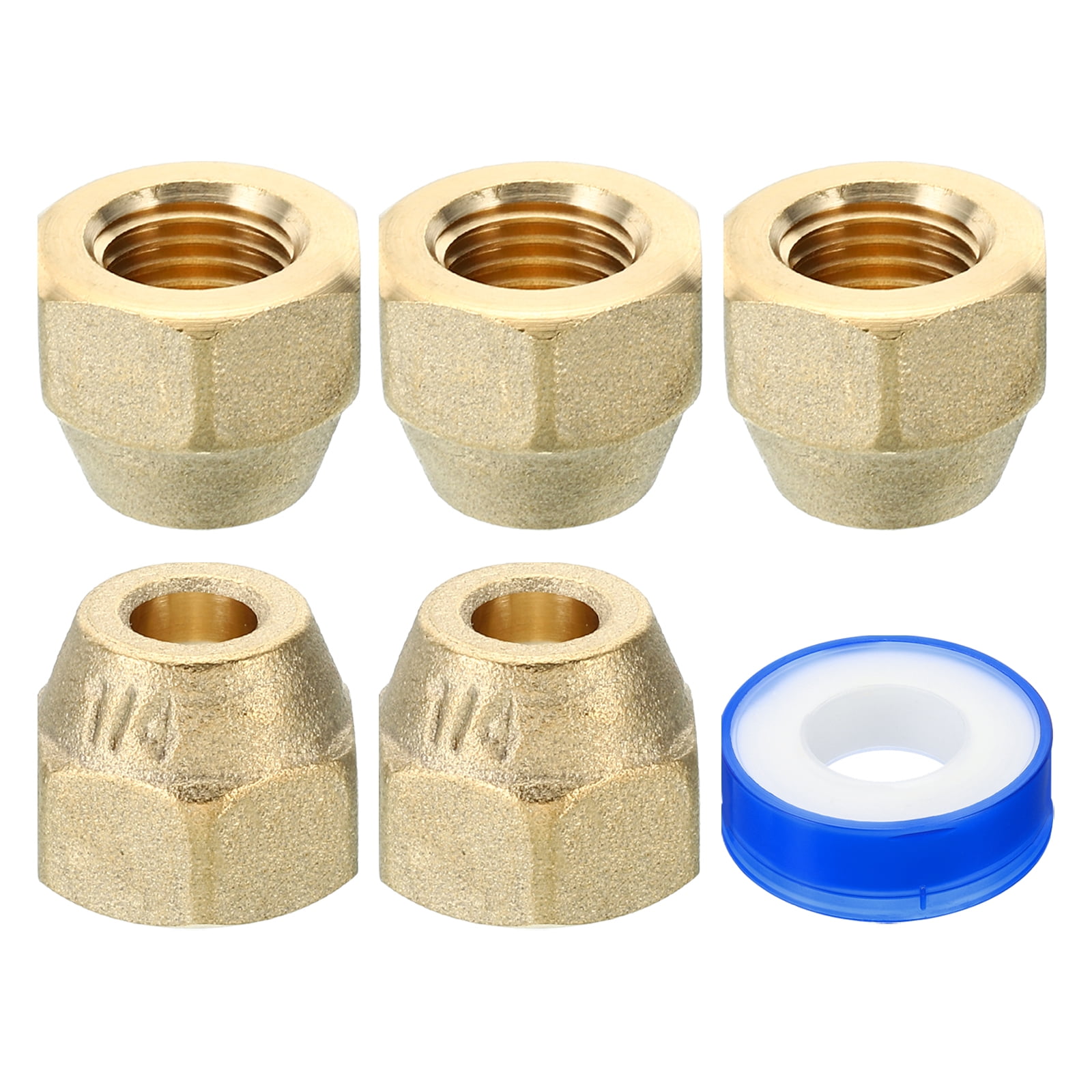 Uxcell 1/4 SAE Brass Flare Nut, 5 Pack 45 Degree Copper Flared Tube Fitting Brass Pipe Fitting ...